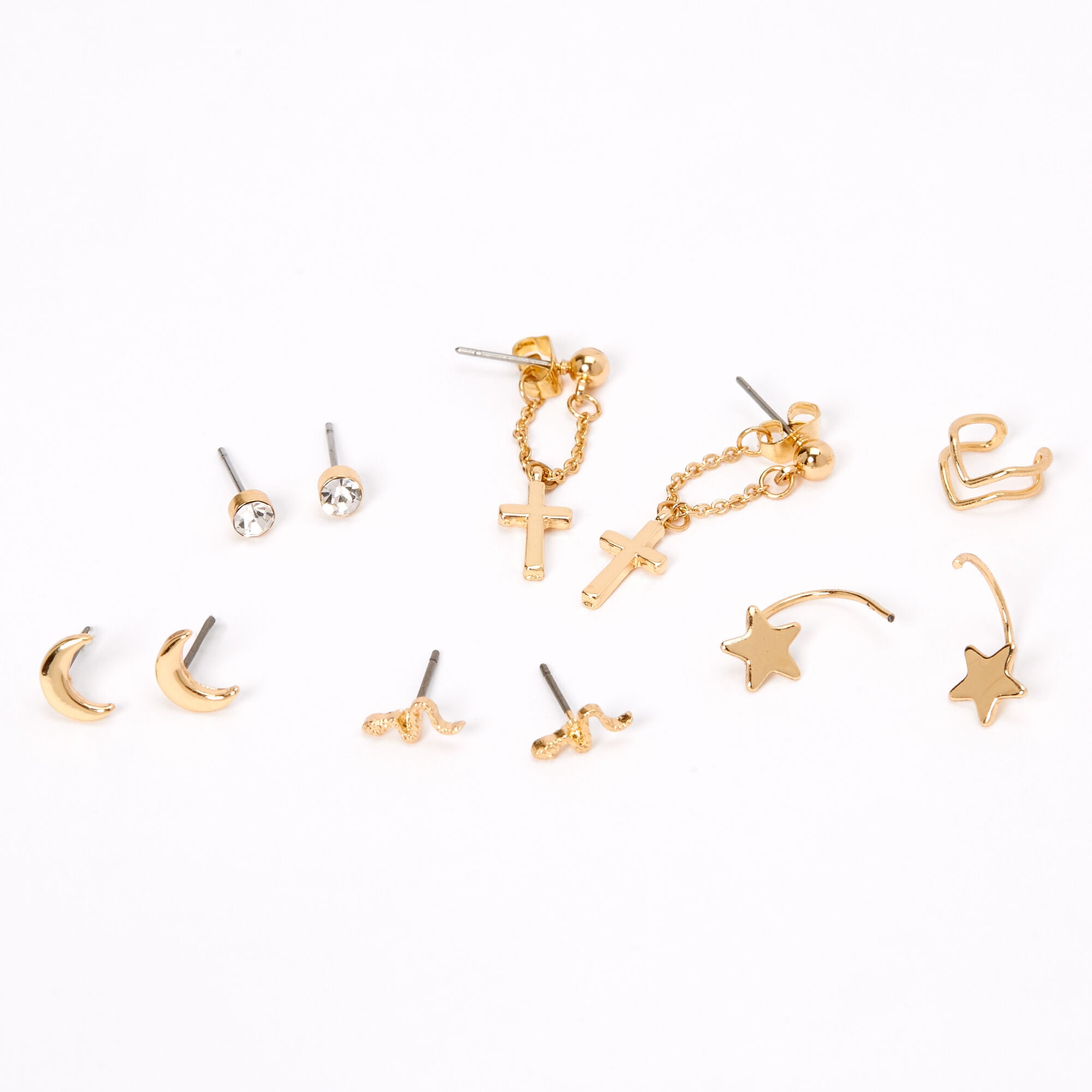 Click here for Claires 6pk Gold Mystic Shapes Stud Earrings Earcu... prices