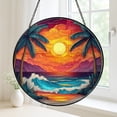 Beach Sunset Stained Glass Suncatcher, Tropical Ocean Window Hanging ...