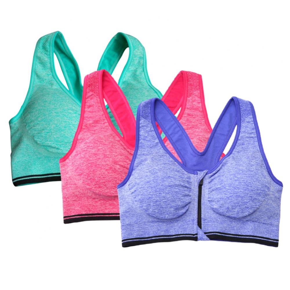 Valcatch 3 Pack Women's Zip Front Sports Bra Wireless Padded Push up ...