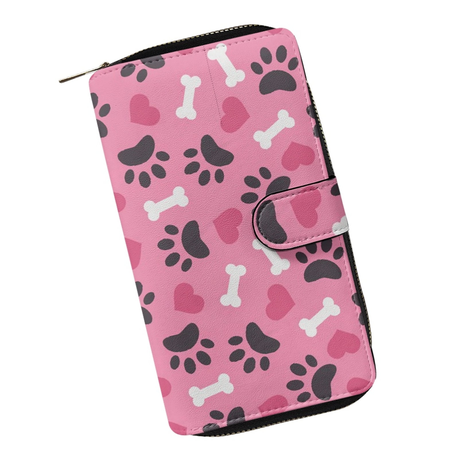 Xoenoiee Pink Dog Paw Bone Print Wallet for Women Faux Leather Long ...