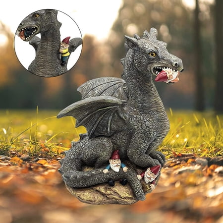 Garden Gnome Statue Outdoor Decoration, Dinosaur Eating Gnome Garden ...