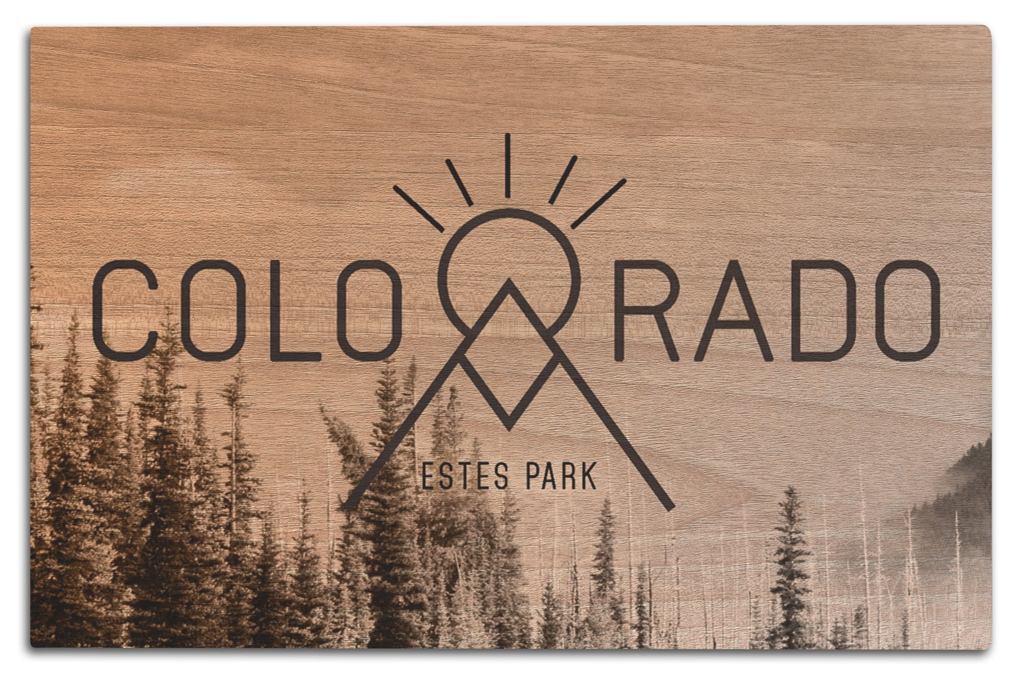 Colorado, Estes Park Badge and Photo, Geometric Opacity Birch Wood Wall ...