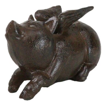 Cast Iron Small Whimsical Flying Pig Angel Hog Statue Paperweight Decor ...