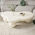 Linnnzi 39.4" Modern Cloud Coffee Table – White Irregular Oval Top with ...