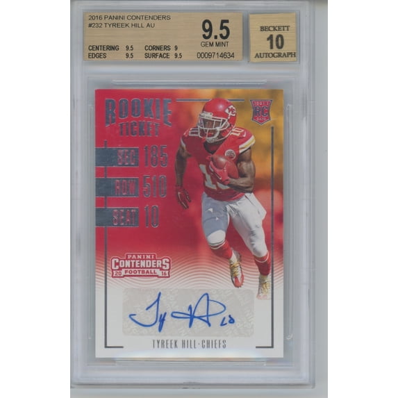 2016 Panini Contenders Tyreek Hill #232 Rookie BGS 9.5 Auto 10 ...