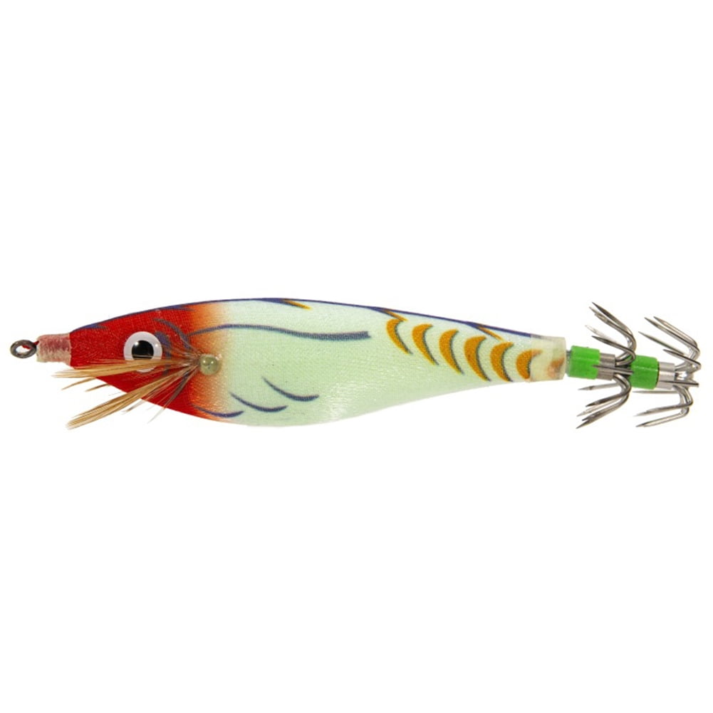 8cm Luminous Simulation Wooden Shrimp Squid Hook With Ringing Beads Fishing Lures Luminous Wood ...