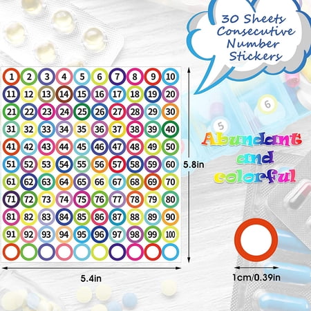 30 Sheets Small Number Labels Stickers 1-100 Numbers Round Stickers 0.4 ...