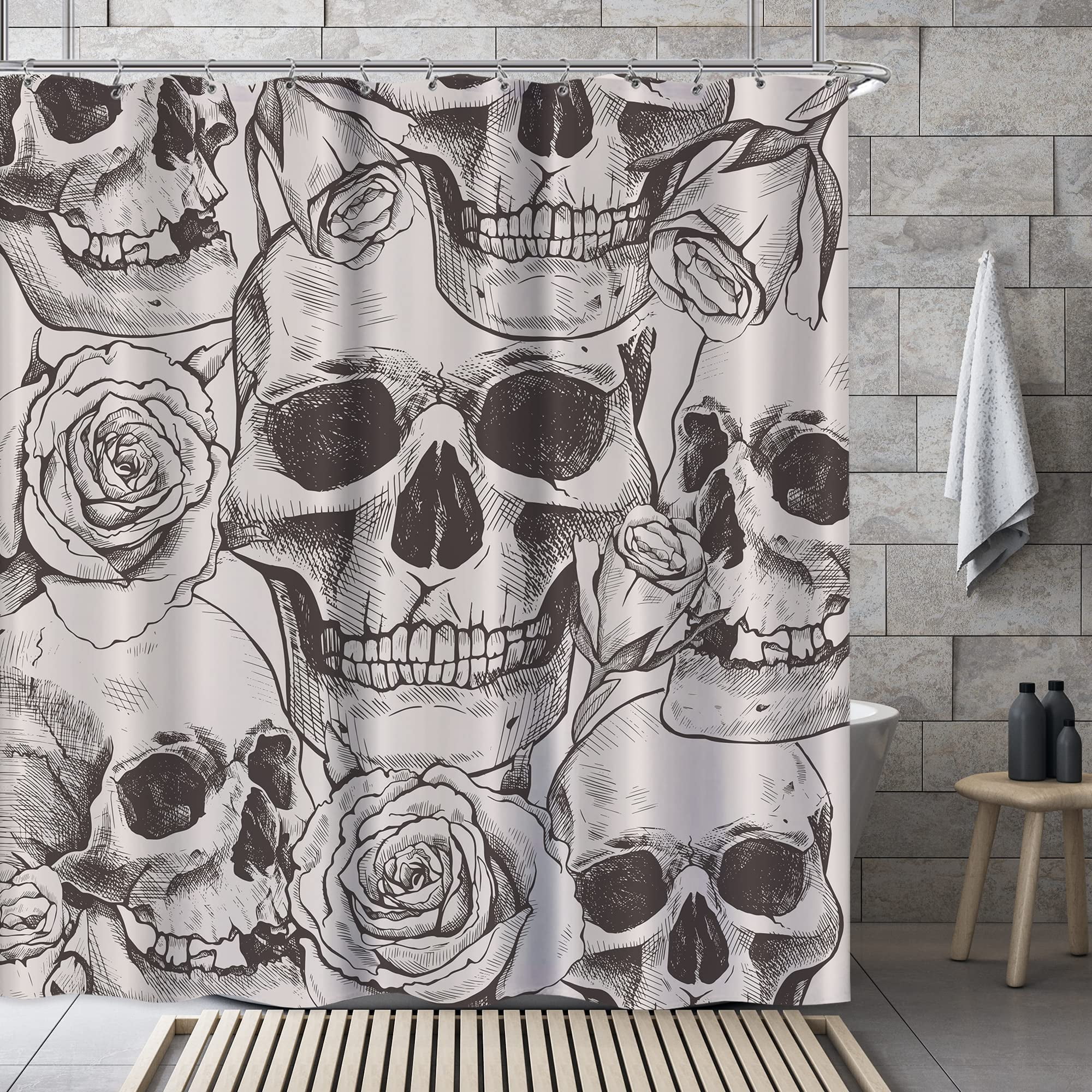Sonernt Halloween Skull Skeleton Shower Curtain 72x72 inch with 12 ...