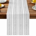 Gray Leaves Striped Dining Table Runner, Rustic Farmhouse Country ...