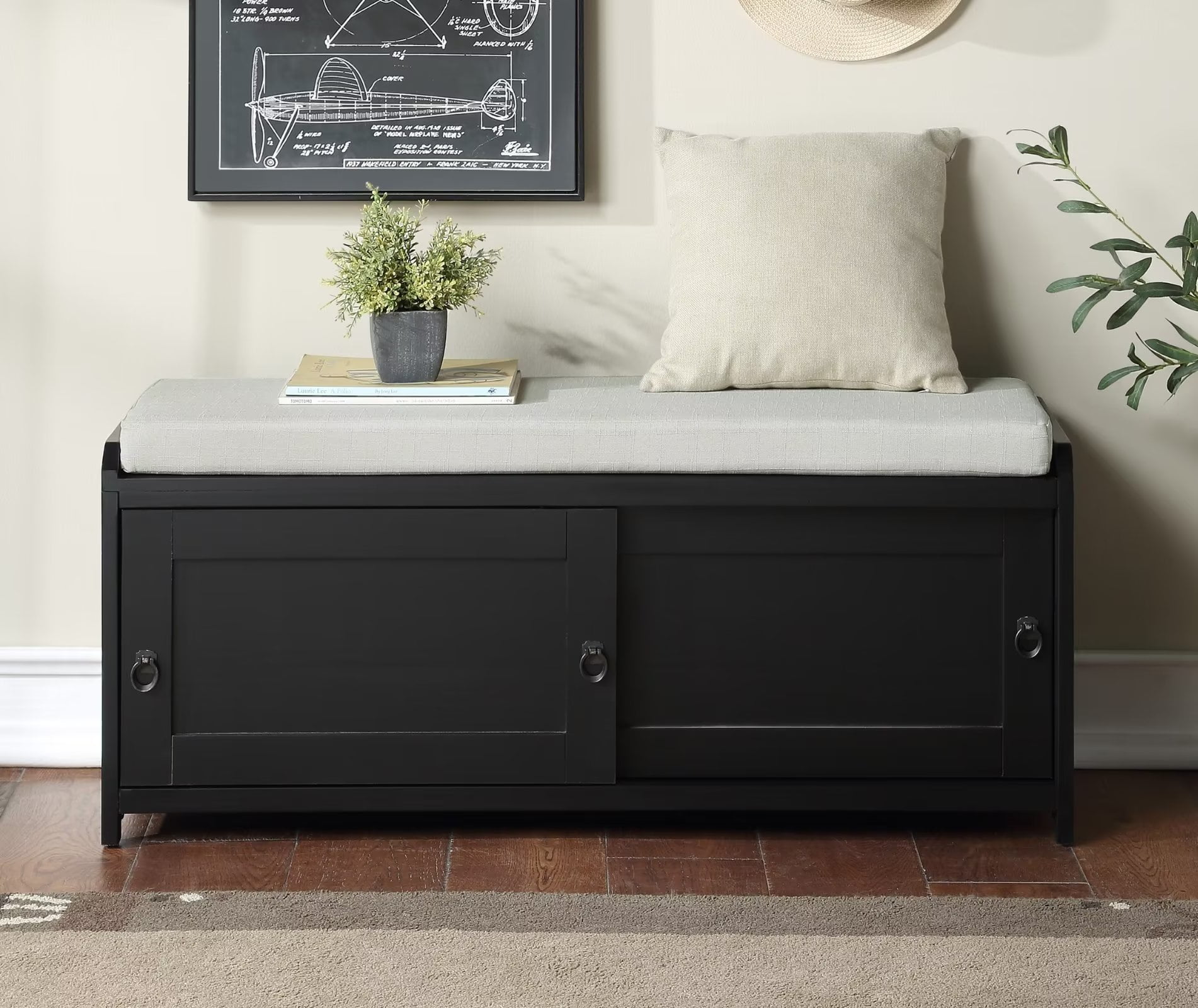 Shoe Storage Bench, Wooden Entryway Bench with Removale Cushion and 2 ...