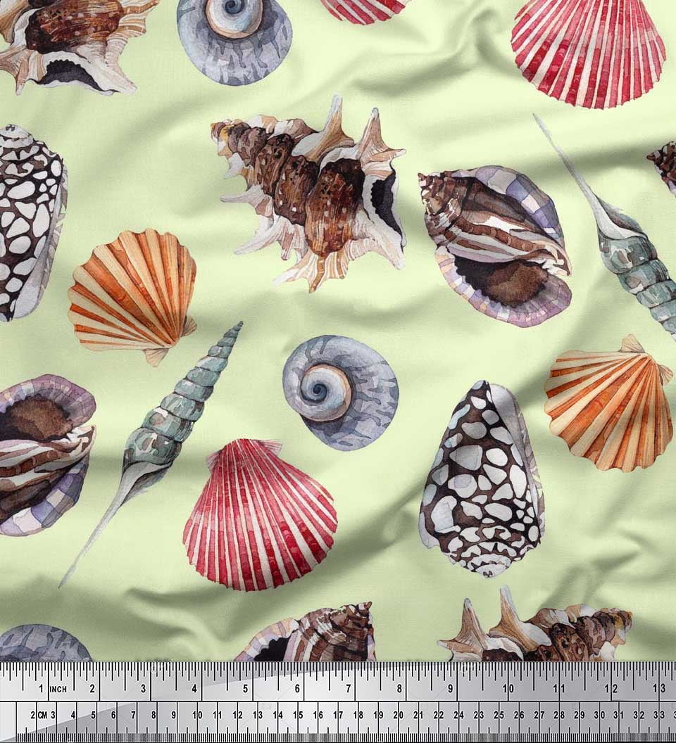 Soimoi Satin Silk Fabric Colorful Shells Ocean Print Fabric by the Yard ...