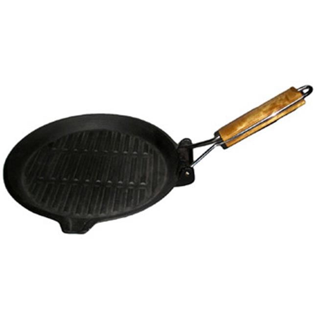 Fancy Cook Natural Cast Iron Grill Pan with Wooden Handle - 9 in ...