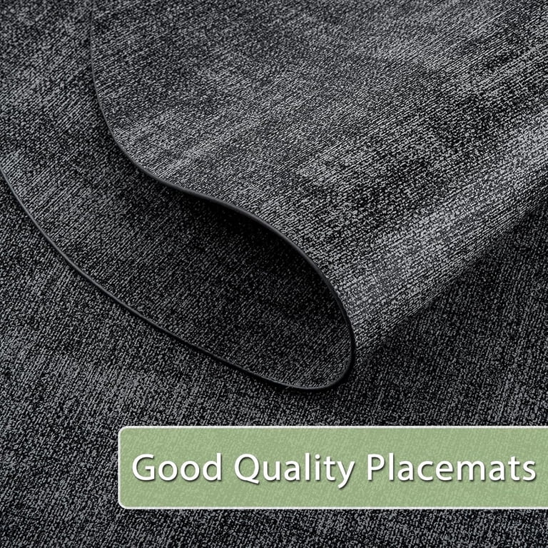 Faux Leather Oval Placemats Set of 12, Charcoal | Non-Slip & Heat ...