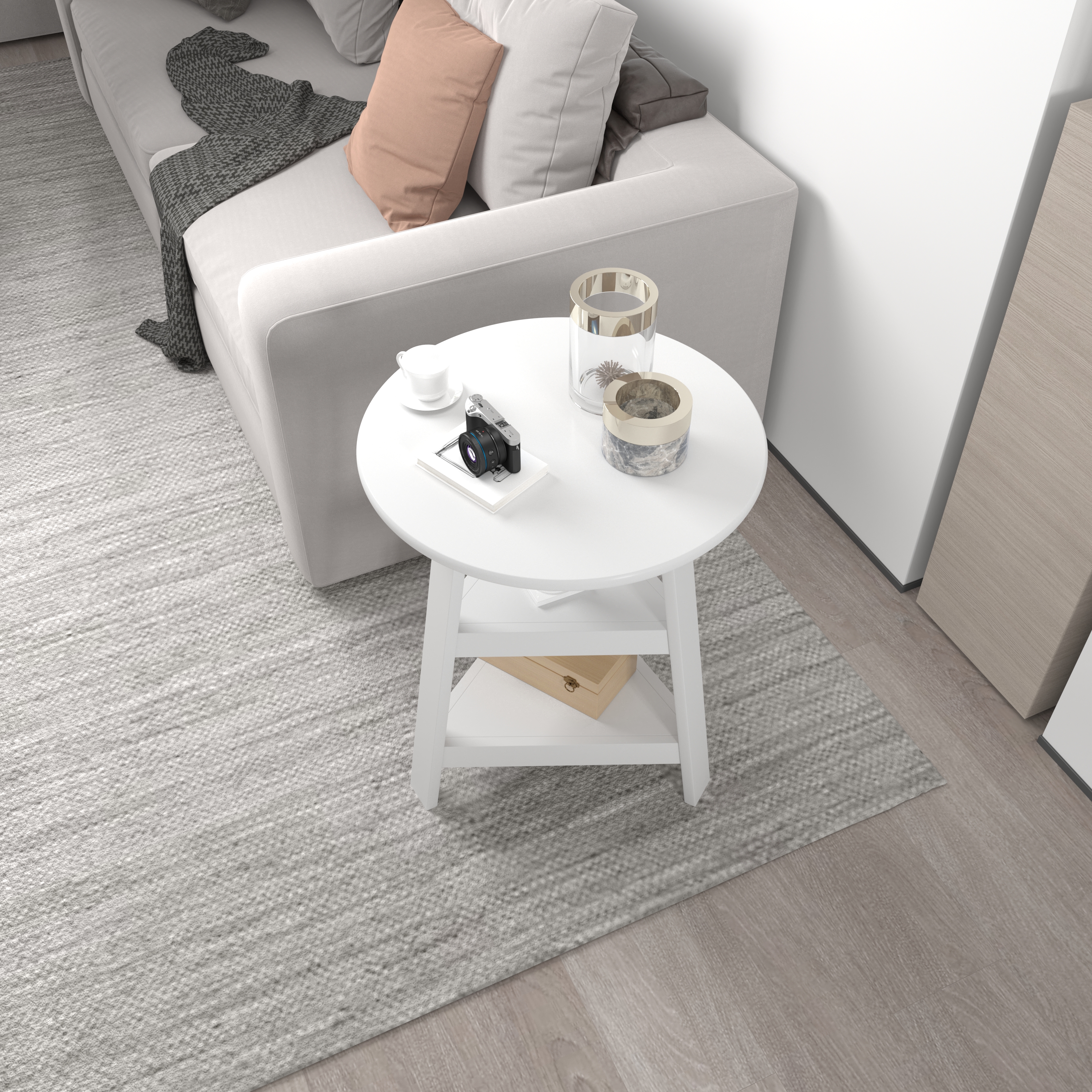 Small Round Side Table 2 Tier Wooden Side End Table for Small Spaces ...