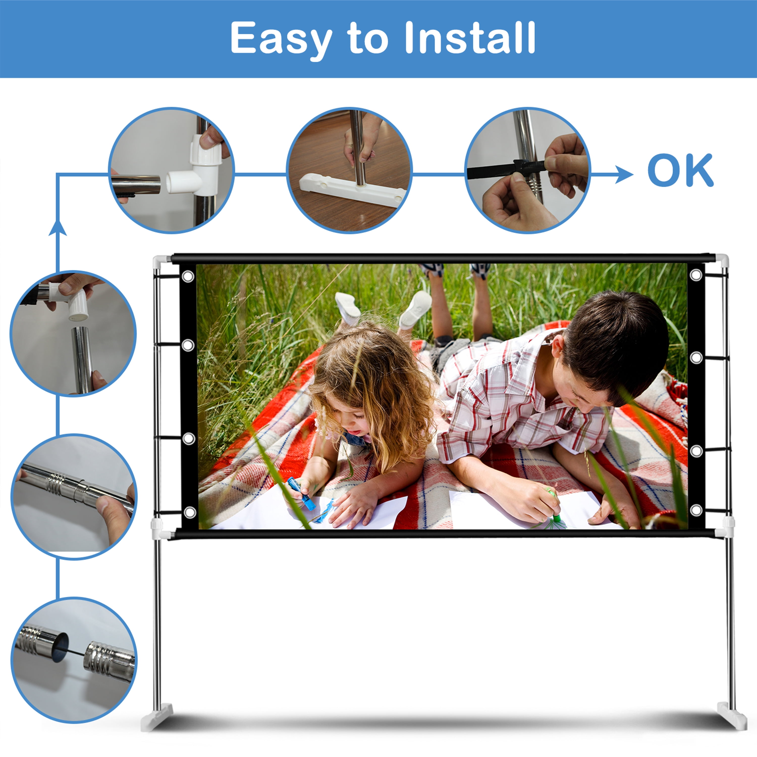 Buy OUTTOY 122 inch Projector Screen with Stand,Indoor Outdoor PVC ...