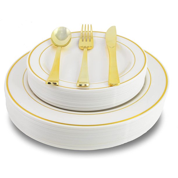 Crown Display 200 Pcs Wedding Kit - Disposable Plastic Plates and ...