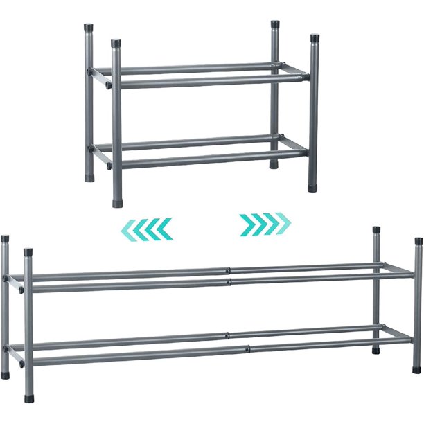 2-Tier Expandable Shoe Rack, Stackable and Adjustable Shoes Organizer ...