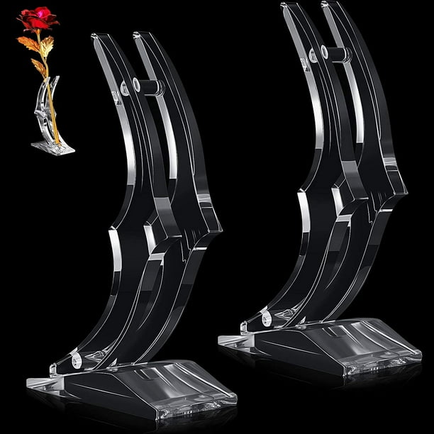 2 Pieces Gold Rose Flowers Display Stand Holder, Acrylic Base Stand ...