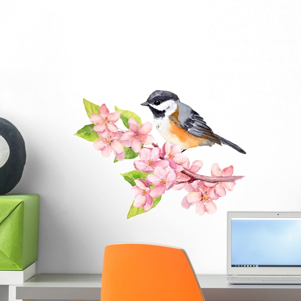Chickadee Blossoming Branch Wall Decal Wallmonkeys Peel and Stick ...