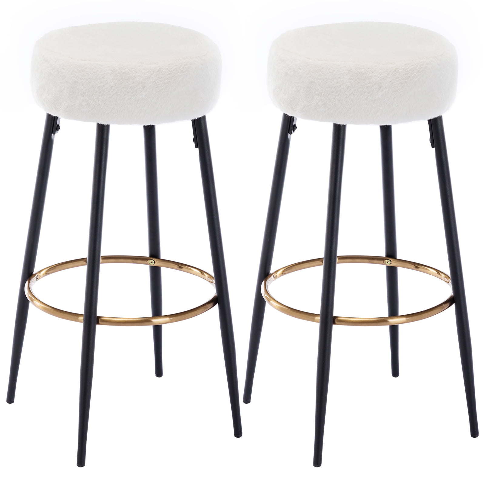 Duhome Elegant Lifestyle Faux Fur Bar Stool Set of 2, 30" Round Velvet ...