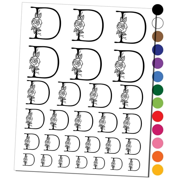 Rose Typewriter Font Capital Letter D Water Resistant Temporary Tattoo ...