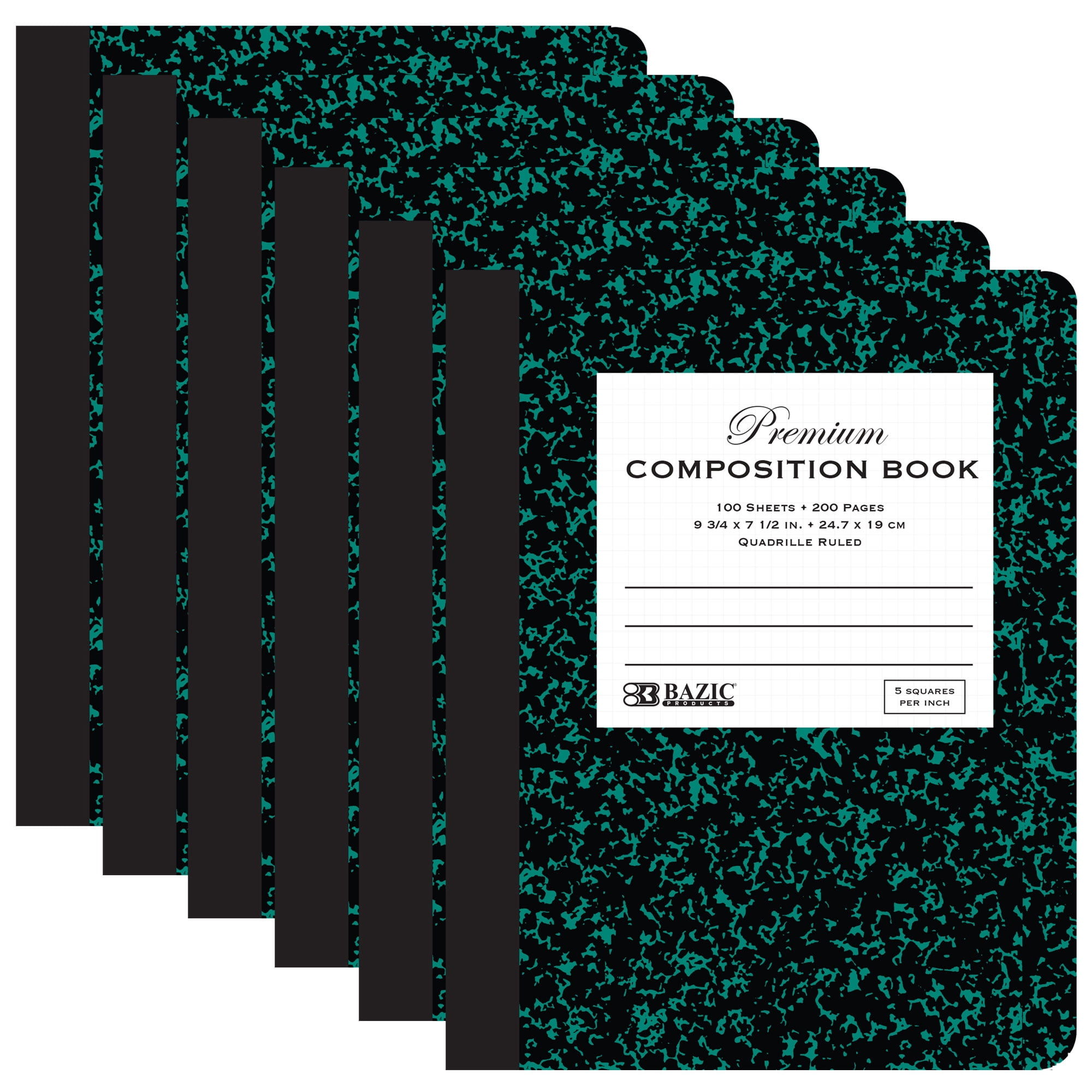 BAZIC Composition Book Black Marble 1/5 Quad-Ruled 100 Sheet Notebook ...