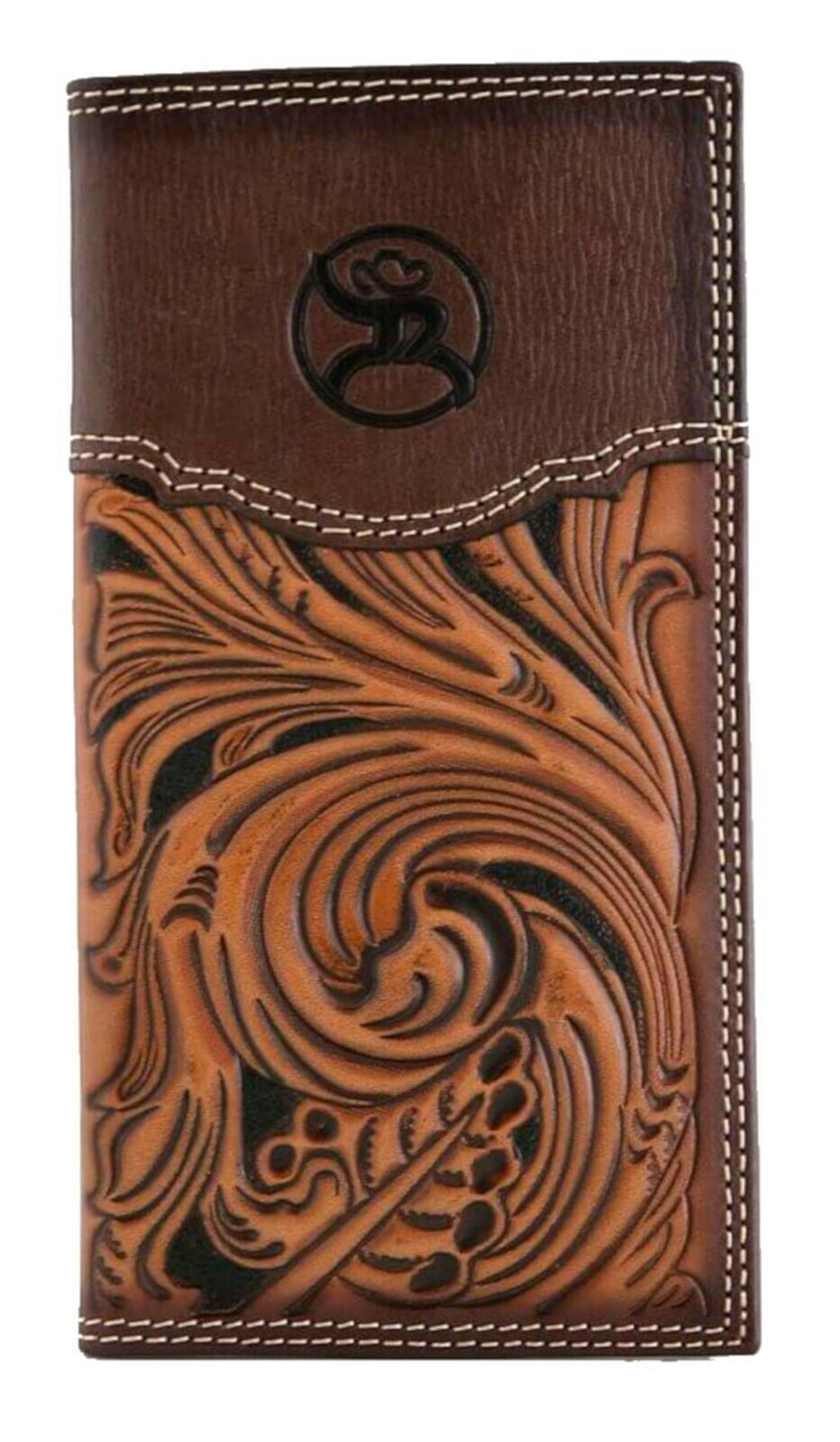 Hooey Mens Roughy Logo Tooled Leather Western Rodeo Checkbook Wallet ...