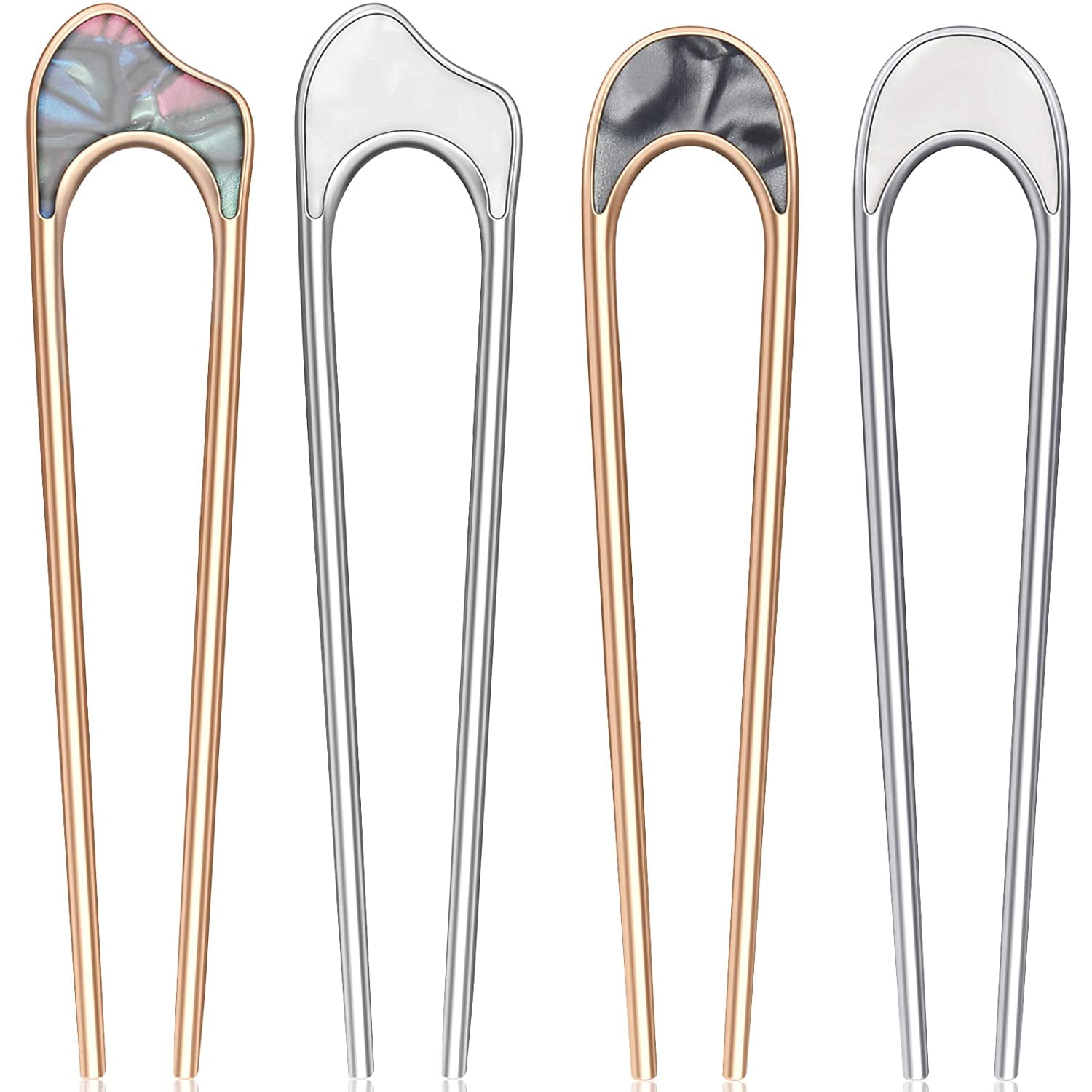 4 Pieces U Shaped Hair Pin Stick Vintage Metal Hair Pin Fork Sticks ...
