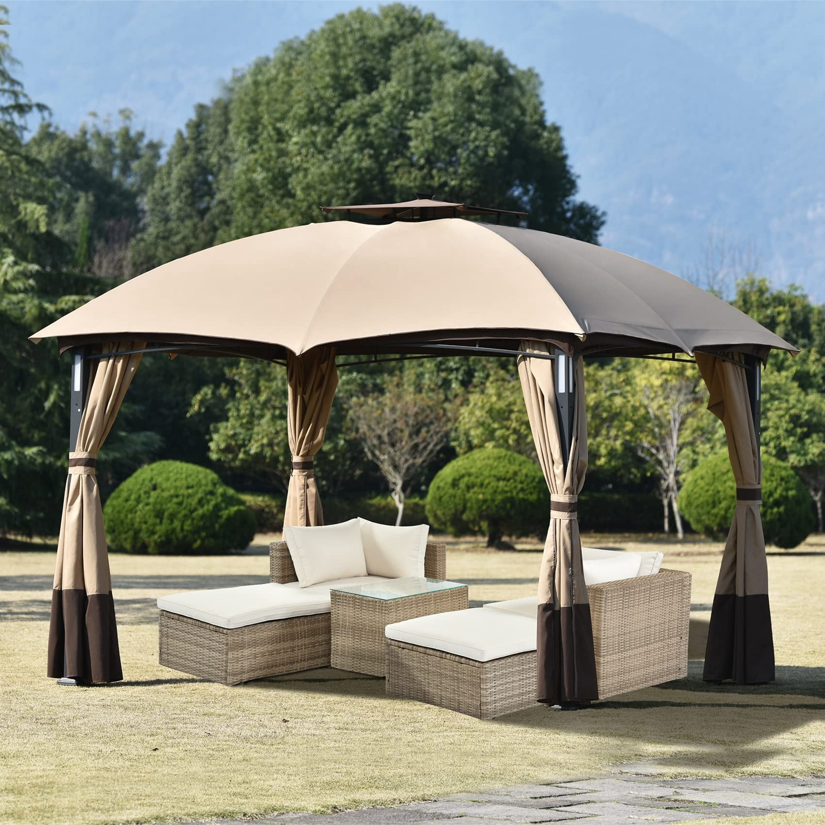 10' x 12' Gazebo for Patio with Sidewalls, Outdoor Canopy with LED ...