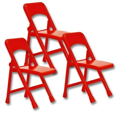 Set of 3 Red Plastic Toy Folding Chairs for WWE Wrestling Action ...