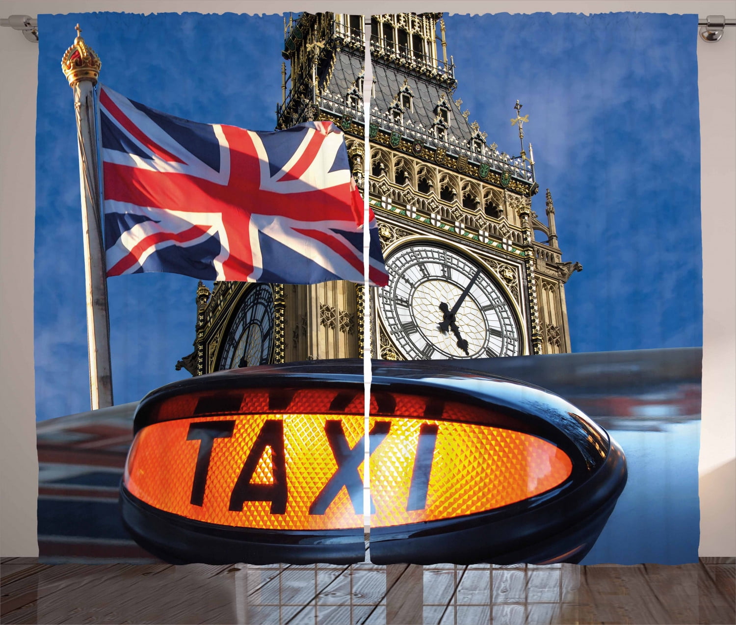 Union Jack Curtains 2 Panels Set, Union Jack Flagon Pole and Big Ben ...