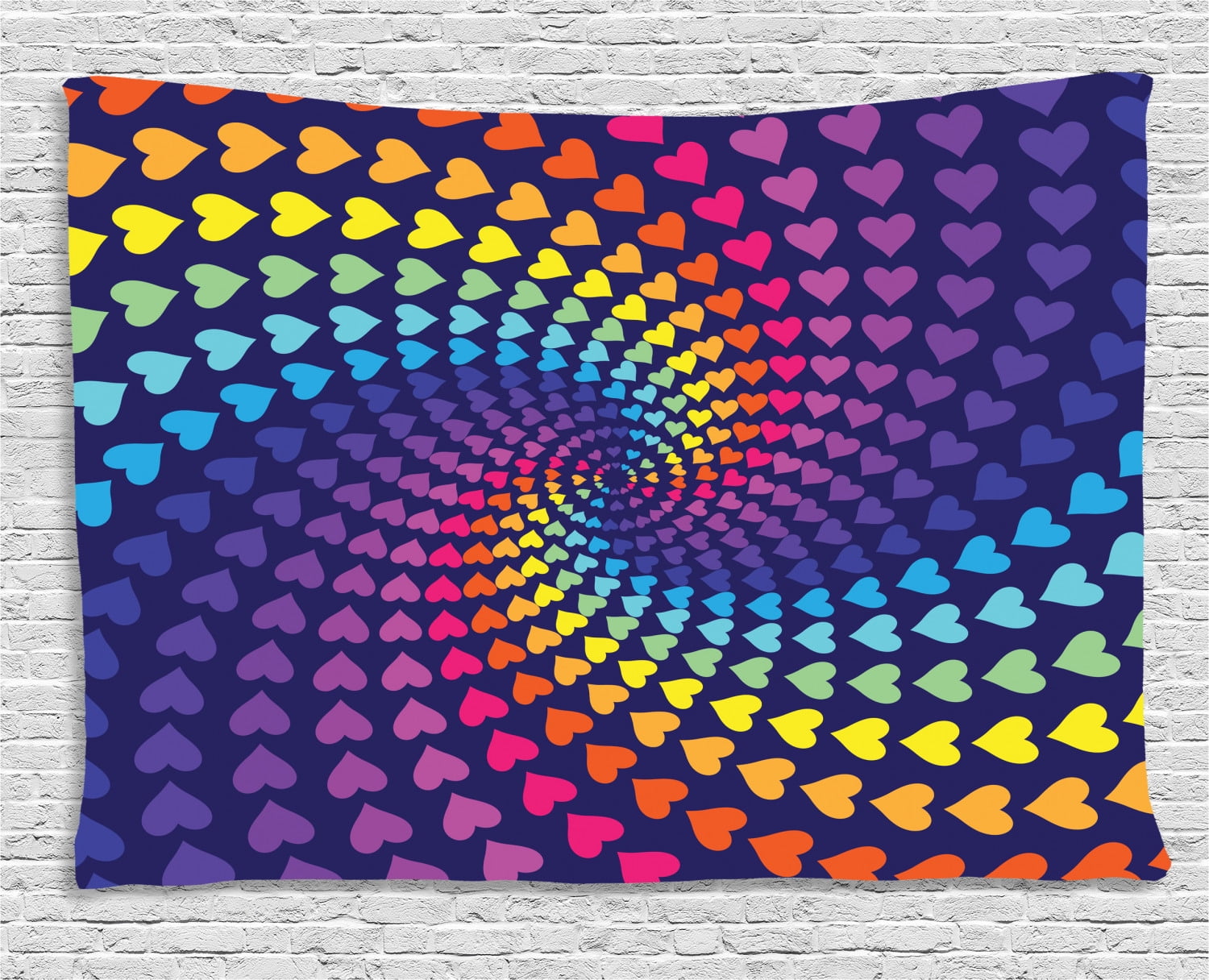 Colorful Tapestry, Whirlpool of Little Hearts in Rainbow Colors Retro ...