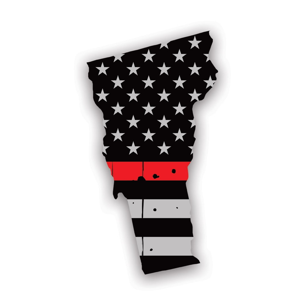 Distressed Vermont State Shaped Subdued US Flag Thin Red Line Sticker ...