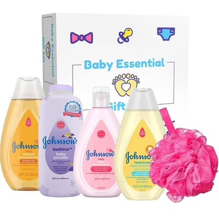 Johnsons Baby Essentials gift Set, 5 Piece Newborn Baby Essentials Set ...