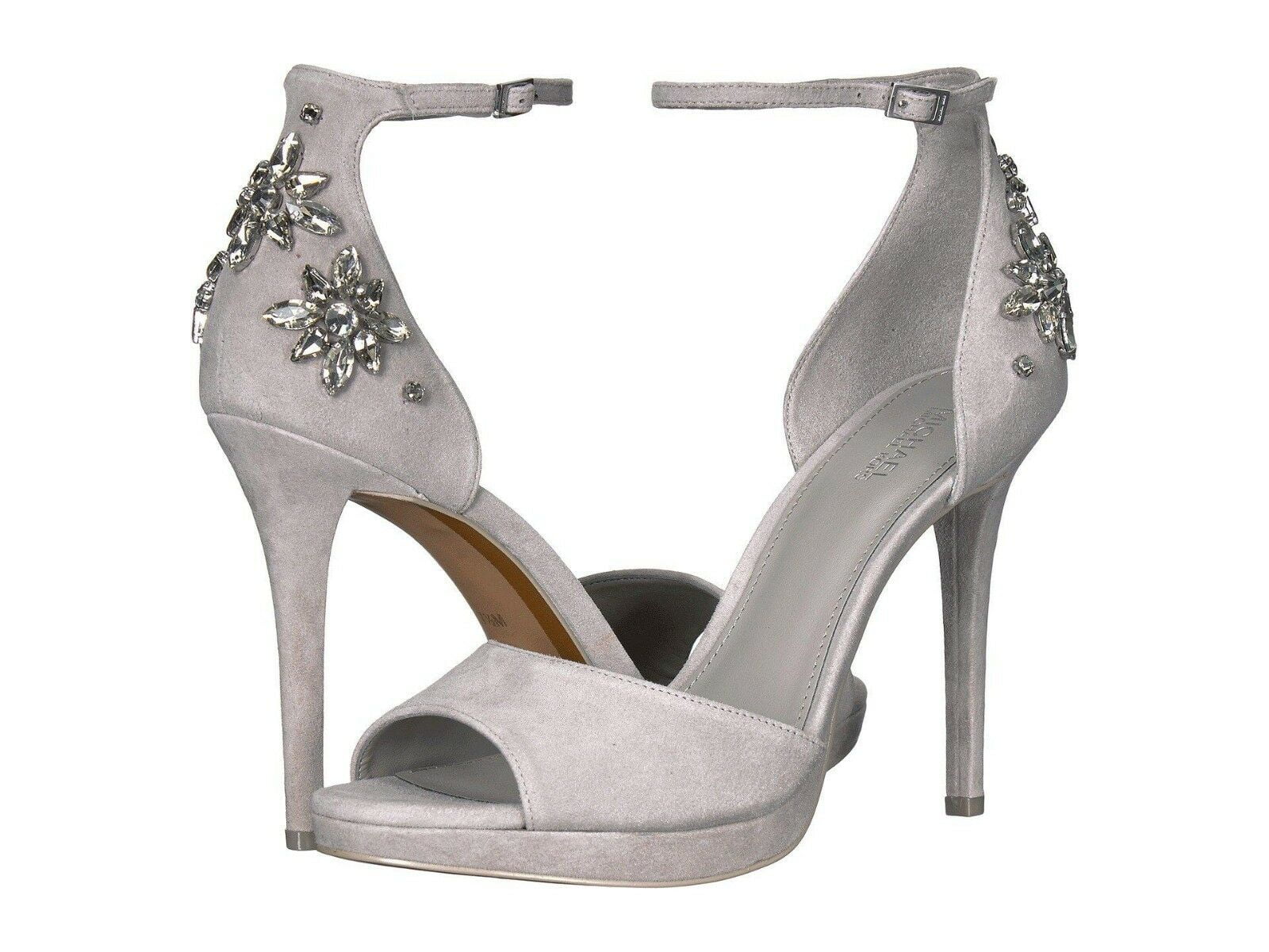 Michael Kors Patti 8 Platform Gem Crystal Pearl Grey Suede Stilettos ...