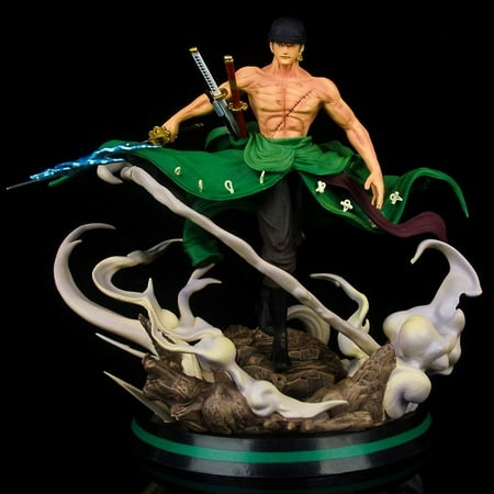 31cm Anime One Piece Roronoa Zoro Attack Scene Three Head Sculpts ...