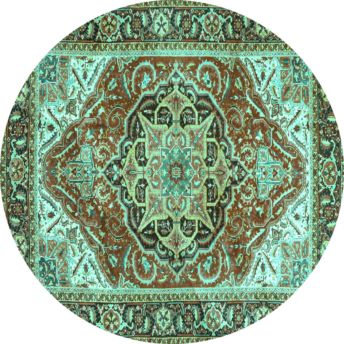 Ahgly Company Machine Washable Indoor Round Persian Turquoise Blue ...