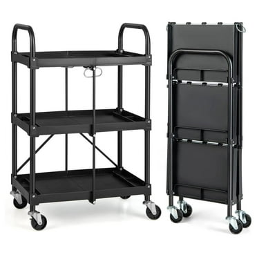 Costway Portable 3-Shelf Rolling Utility Cart, Foldable Large Heavy ...
