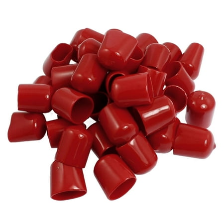 40 Pcs 30mm Height 20mm Inner Dia Round Tip Red PVC Insulated End Caps ...