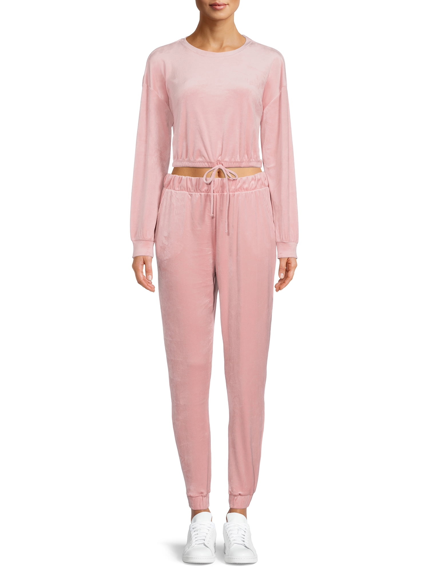 No Boundaries Juniors’ Control Bottom Top and Joggers Velour Set, 2 ...