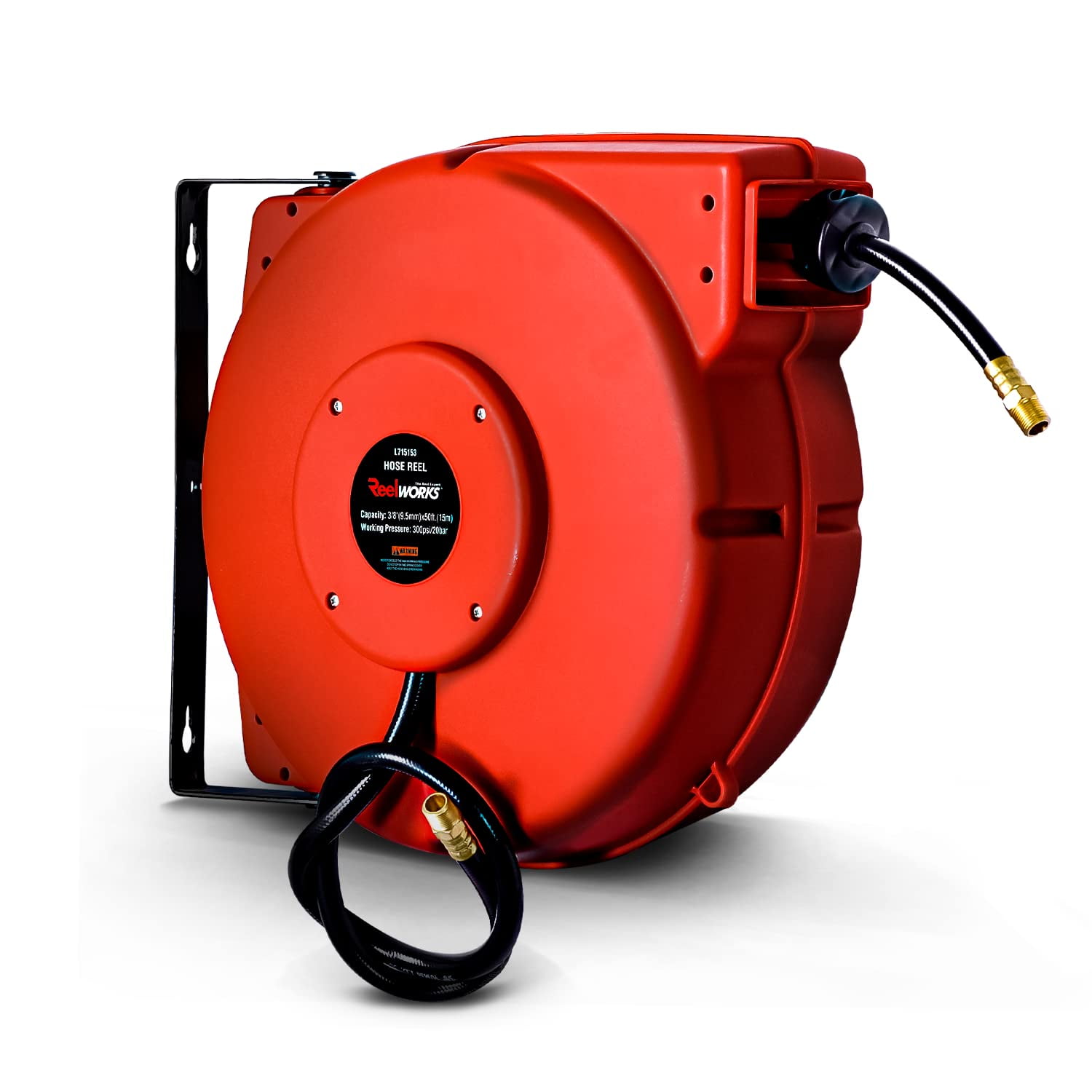 ReelWorks Air Hose Reel Retractable 3/8" Inch x 50' Foot Hybrid Polymer ...