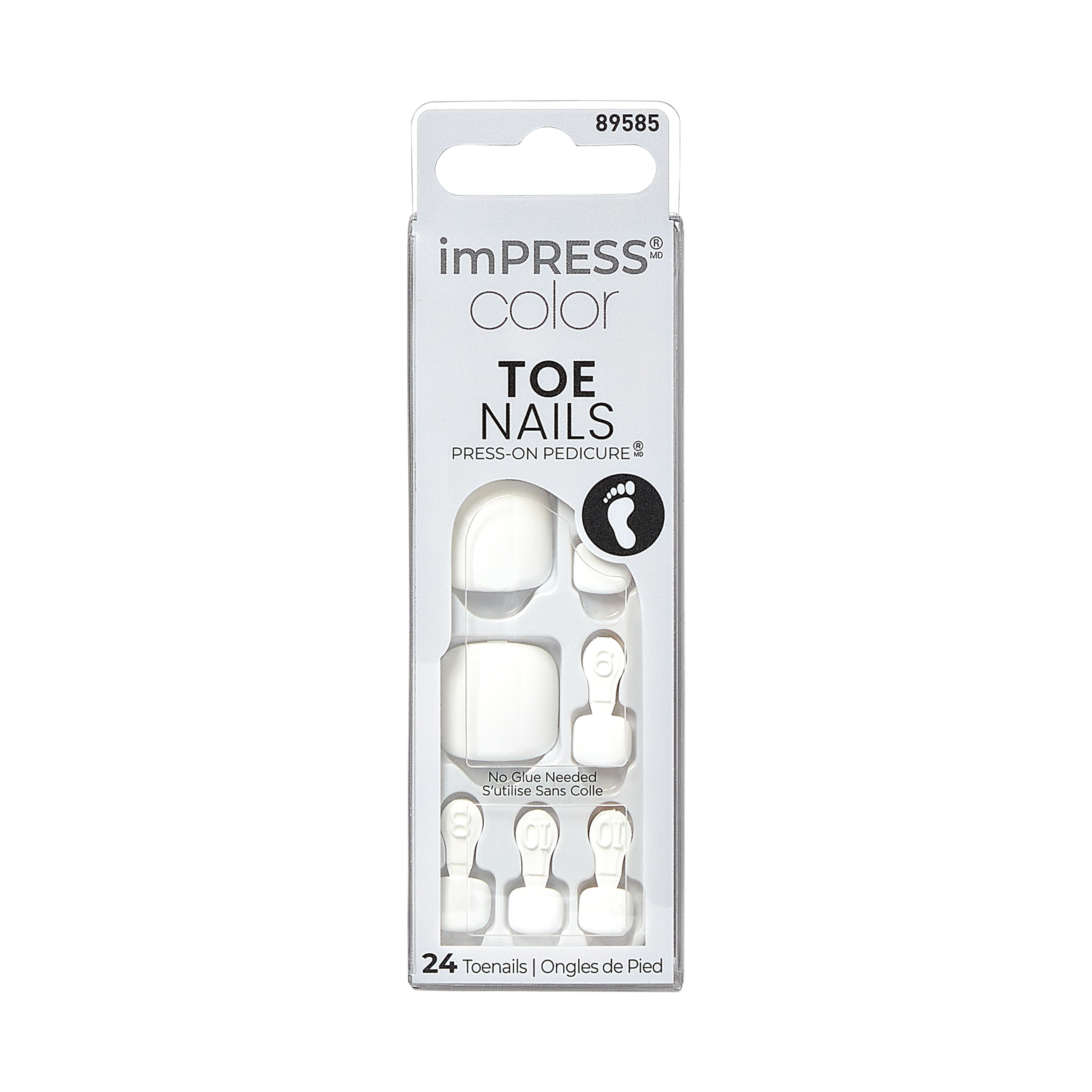 KISS imPRESS Color Square Press-On Toenails, White, 24 Pieces - Walmart.com