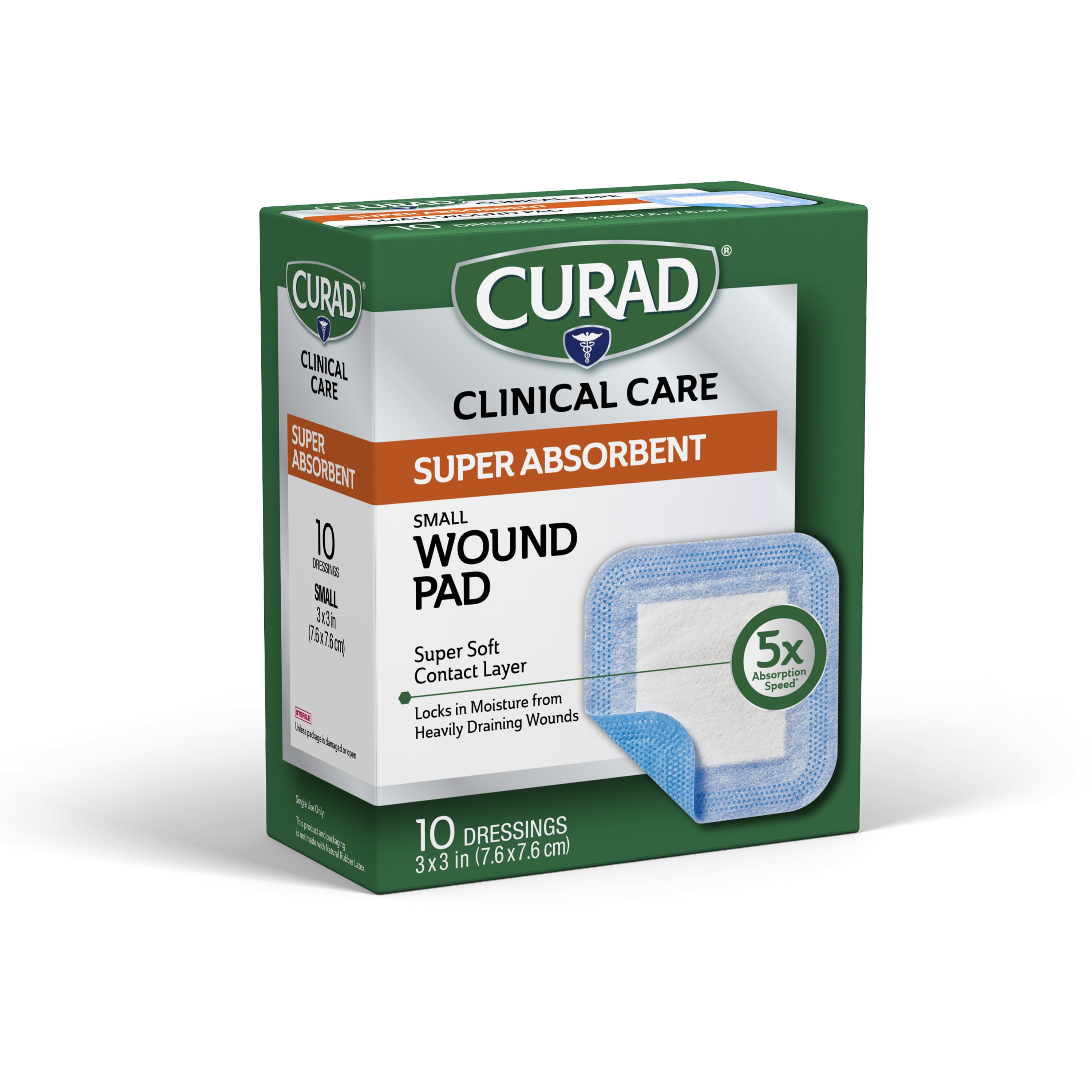 Curad Super Absorbent Wound Pad, Small, 3"x 3", 10 Count - Walmart.com
