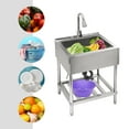 25" Freestanding Stainless Steel Hand Wash Sink with Storage Shelf ...