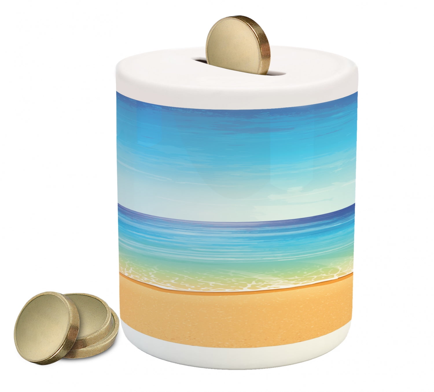 Ocean Piggy Bank, Paradise Beach with Sand and Sea Water Summer Exotic ...