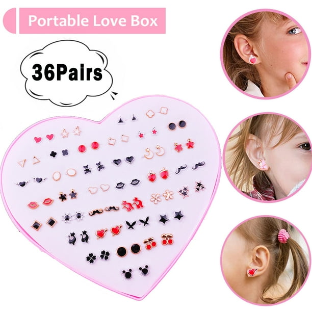 MAINYU 36 Pairs Hypoallergenic Kids Earrings for Girls Cute Animal ...