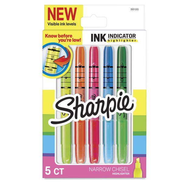 Sharpie Ink Indicator Highlighters, Chisel Tip, Assorted Colors, 5 ...