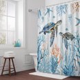Blue Coastal Ocean Fabric Shower Curtain Sea Turtle Coral Washable ...