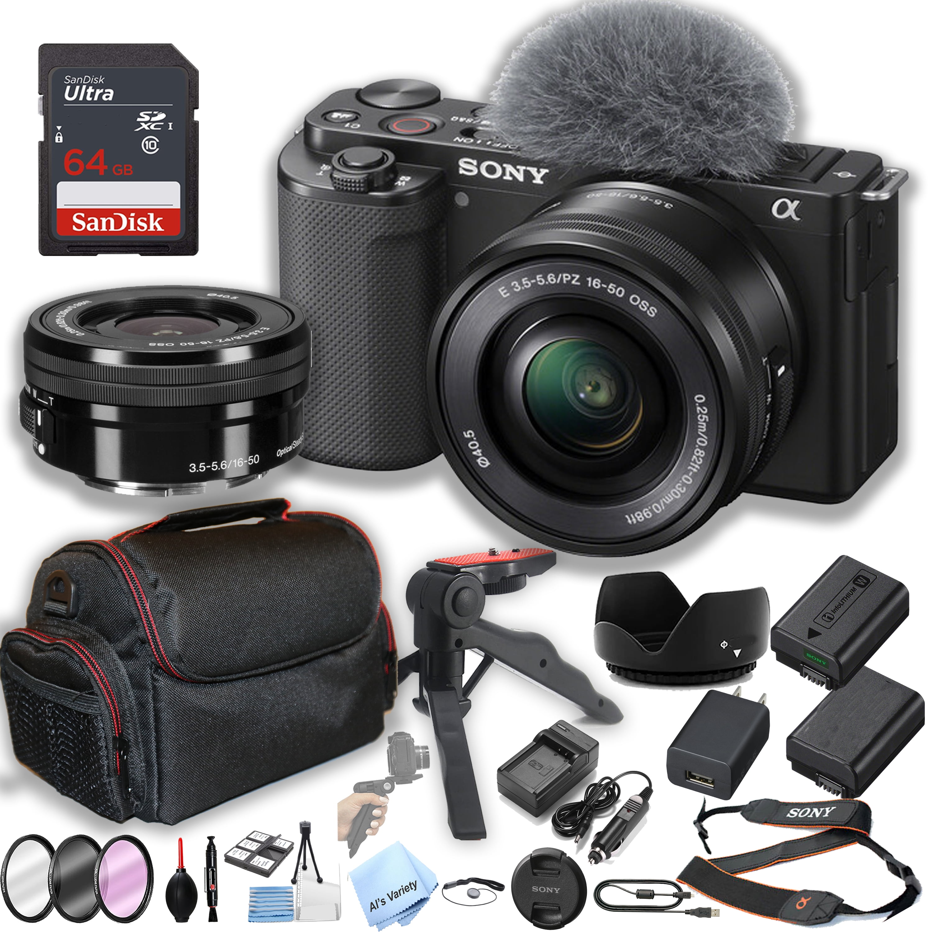 Sony ZV-E10 Mirrorless Camera with 16-50mm Lens + 64GB Memory + Case+ ...