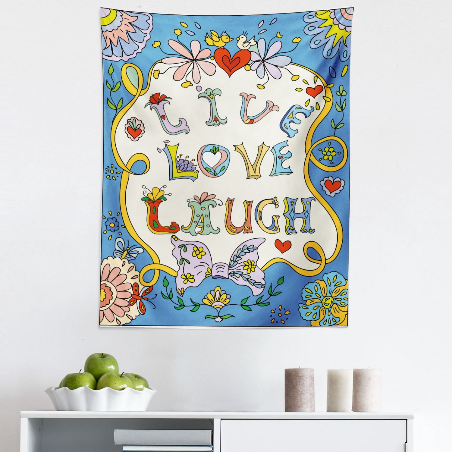 Live Laugh Love Tapestry, Colorful Floral Fantasy Design in Frame ...